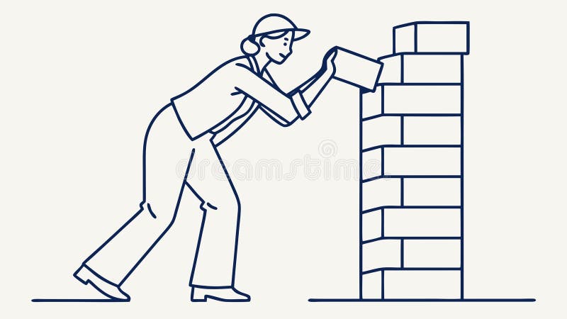 A Worker Diligently Building a Straight Brick Wall, Construction ...