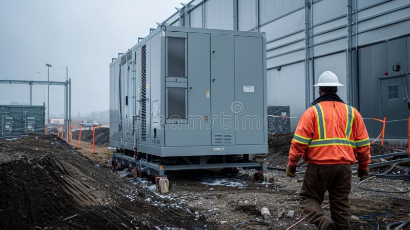 A Worker Directing the Placement of a Large Generator at the Site To ...