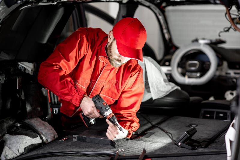Worker Disassembling Car Interior Stock Image - Image of disassembled ...