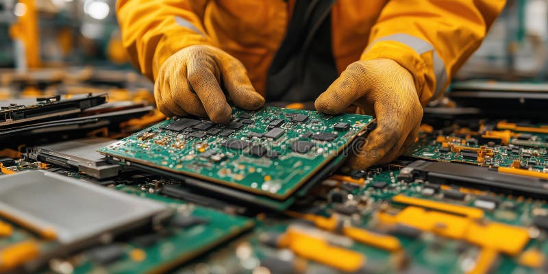 Worker Disassembling Old Laptops for Recycling in Factory Setting Stock ...