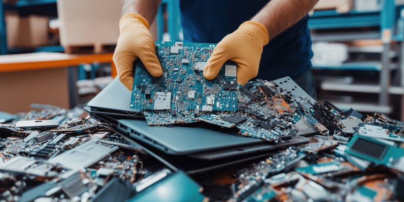 Worker Disassembling Old Laptops for Recycling in Workshop Environment ...