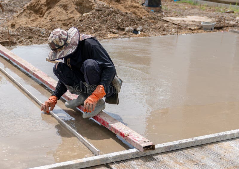 Worker Divide the Concrete Floor and Slab Fix in the Future Stock Image ...