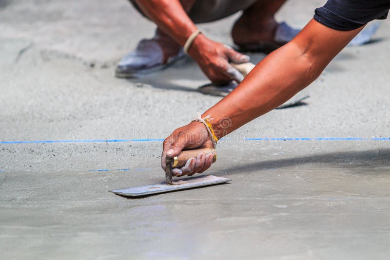 Worker Does Smooth the Plasterer Concrete Stock Photo - Image of messy ...