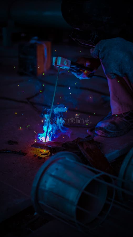 A Worker Doing Fabrication Work Stock Image - Image of weld, night ...