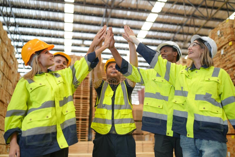 Worker Doing Hi Five As Teamwork after Finish Work Stock Image - Image ...