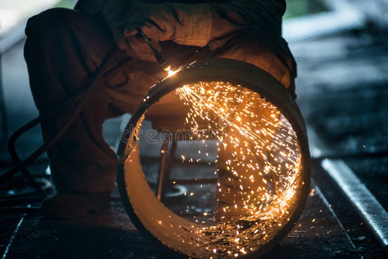 Worker Doing a Industrial Welding in a Workshop Stock Image - Image of ...