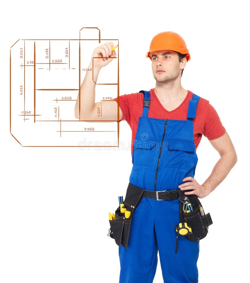 Worker Drawing the Scetch of Plan Stock Image - Image of constructor ...