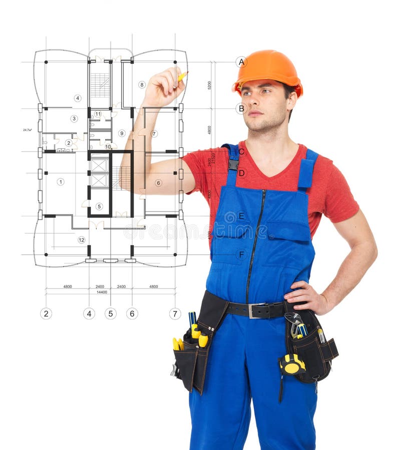 Worker Drawing the Scetch of Plan Stock Image - Image of constructor ...