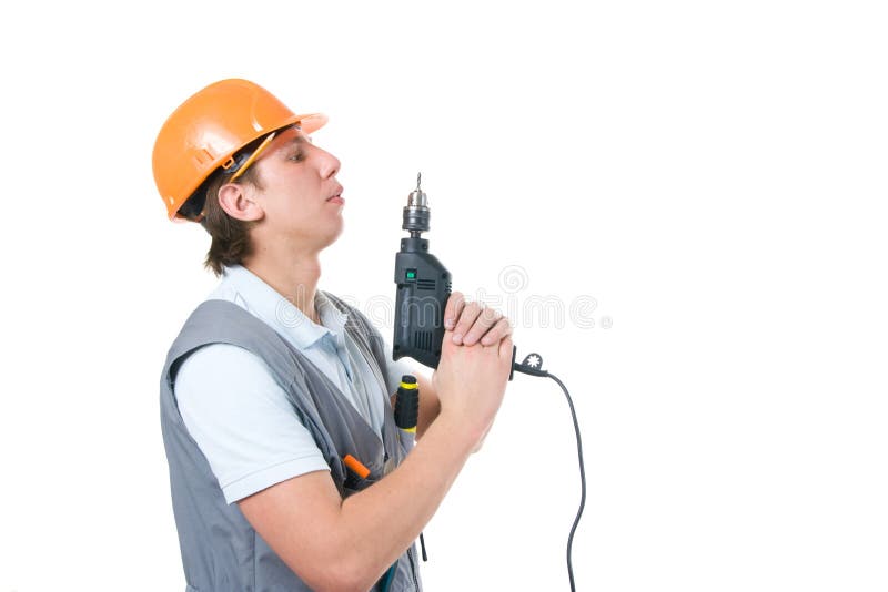 Worker with drill stock photo. Image of tool, equipment - 7341902