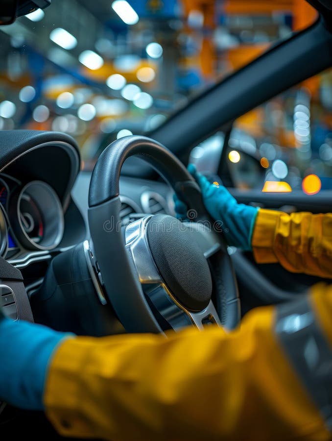 Worker Driving a Car in an Automotive Factory Setting Stock Image ...