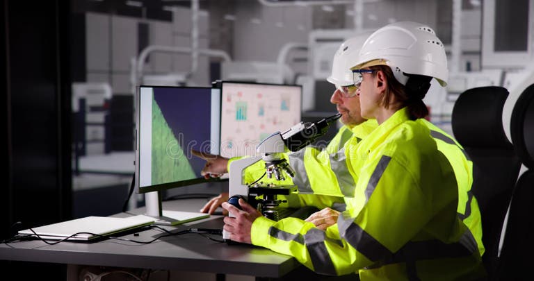 Worker in Electronic Device Factory Analyzing Data Chip Stock Image ...