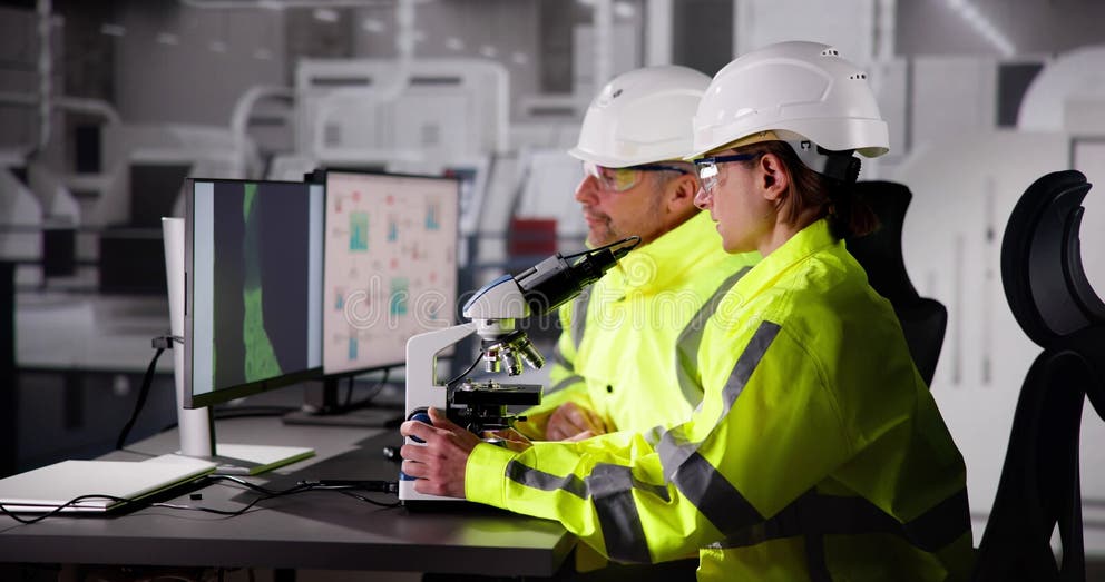 Worker in Electronic Device Factory Analyzing Data Chip Stock Image ...