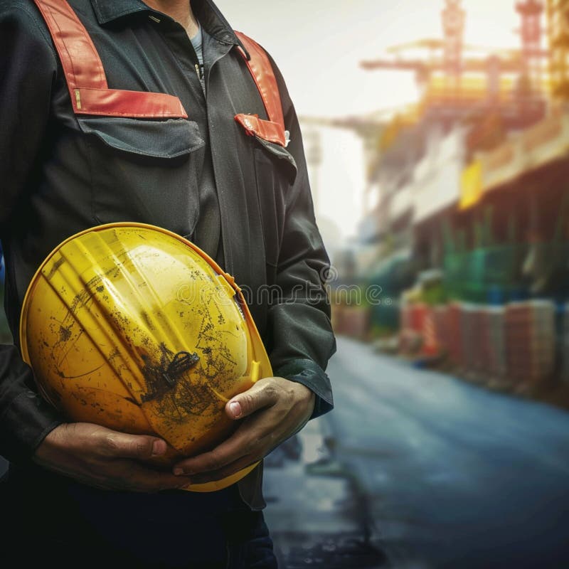 Worker Engineer Ensures Construction Safety, Holding Hard Hat Helmet ...