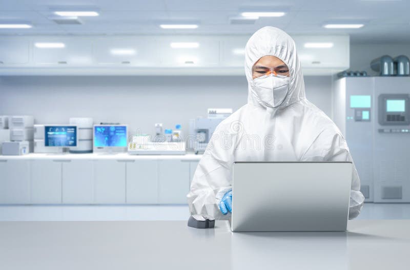 Worker or Engineer Wears Protective Suit or Coverall Suit Work in ...