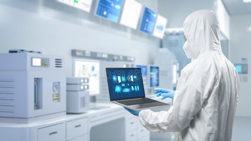 Worker or Engineer Wears Protective Suit or Coverall Suit Work in ...