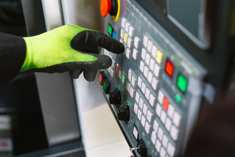 Worker Entering Data in CNC Machine Stock Image - Image of technician ...