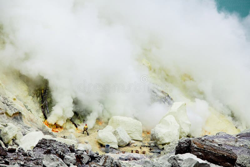 Worker Extract the Sulfur from Active Volcano Stock Photo - Image of ...