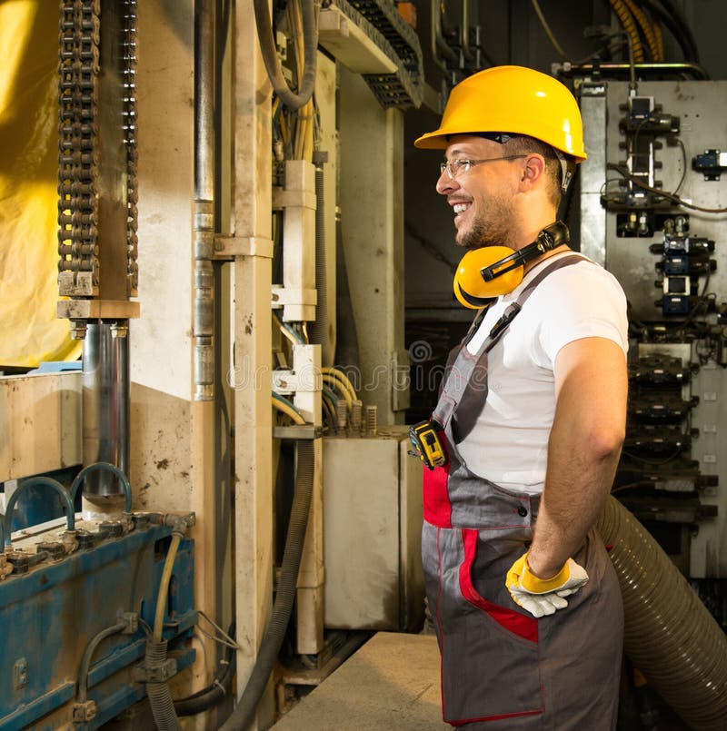 Smiling Man Work, Industrial Manufacturing Factory Stock Photo - Image ...