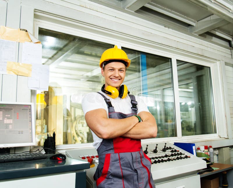 Worker in a Factory Control Room Stock Photo - Image of construction ...