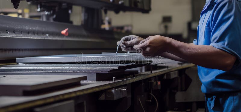 Worker at Factory Holding a Metal Plate, Man Working on a Machine ...