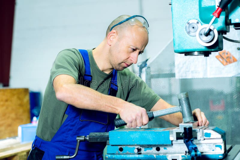 Worker in Factory on the Machine Stock Image - Image of caucasian ...