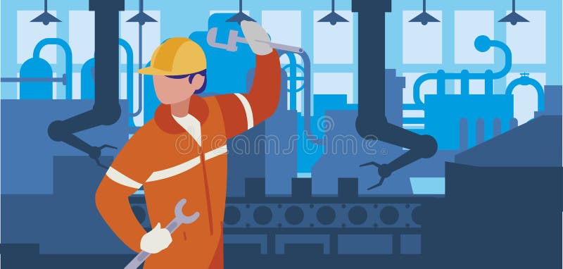 Worker in Factory Workplace Stock Illustration - Illustration of ...