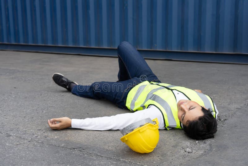 Worker Faint at the Container Warehouse Stock Photo - Image of lying ...