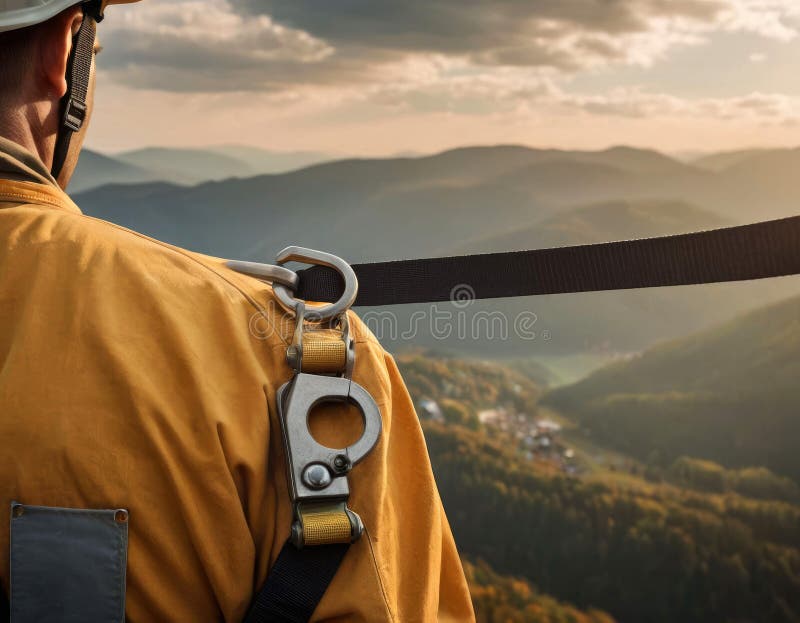 Worker Fall Arrest Device with Safety Belt Hooks. Work on High-altitude ...