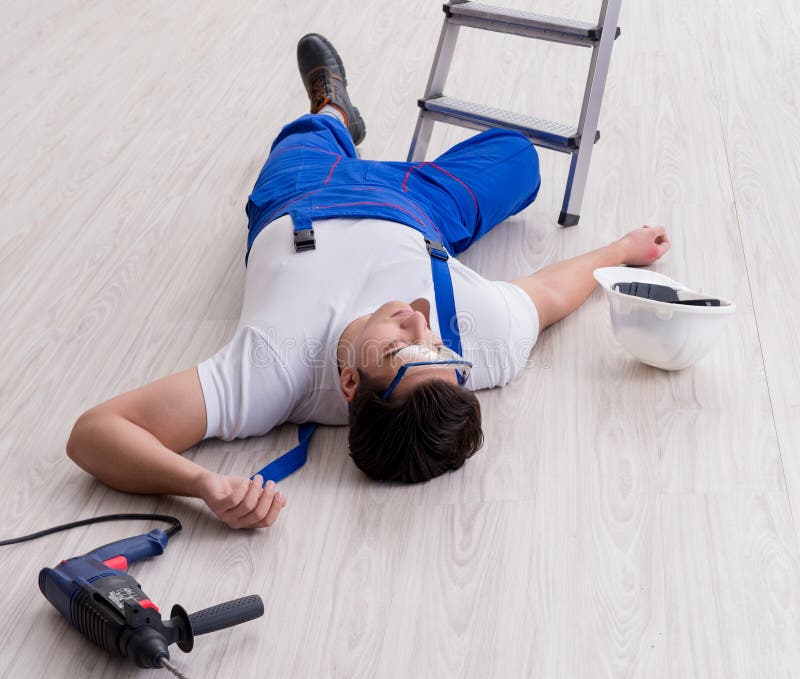 Worker after Falling from Height - Unsafe Behavior Stock Image - Image ...