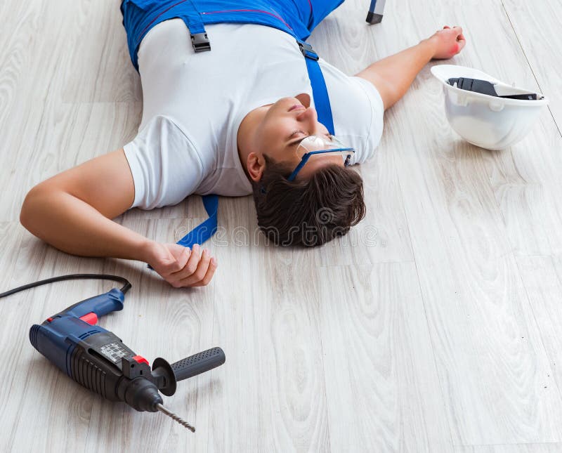 Worker after Falling from Height - Unsafe Behavior Stock Image - Image ...