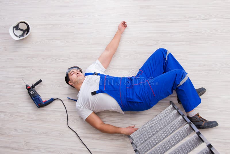 The Worker after Falling from Height - Unsafe Behavior Stock Image ...