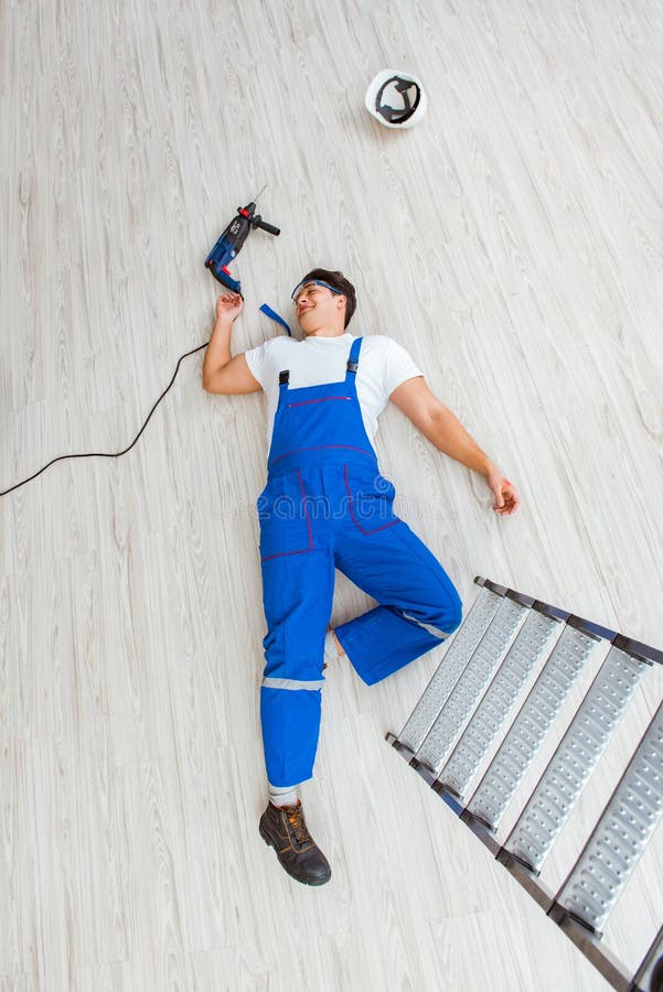 The Worker after Falling from Height - Unsafe Behavior Stock Image ...
