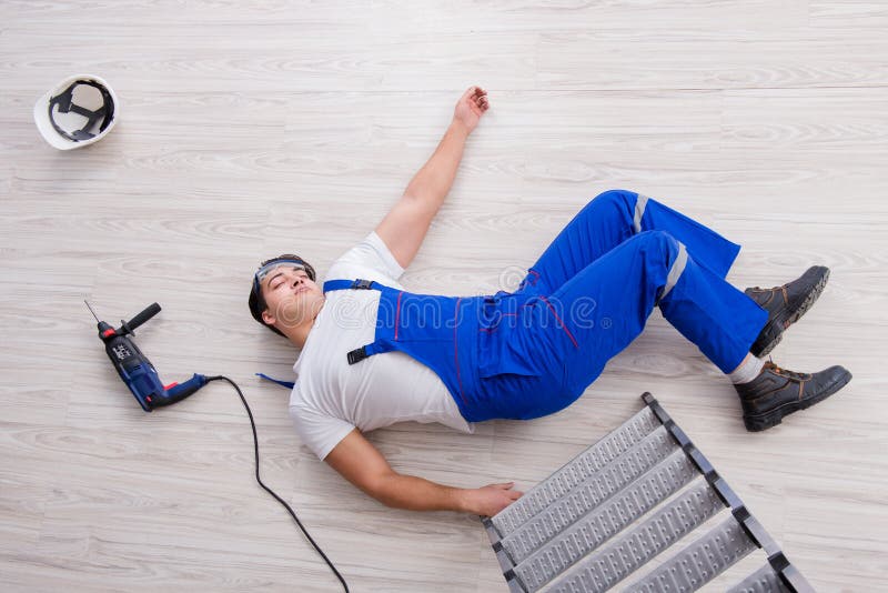 The Worker after Falling from Height - Unsafe Behavior Stock Image ...