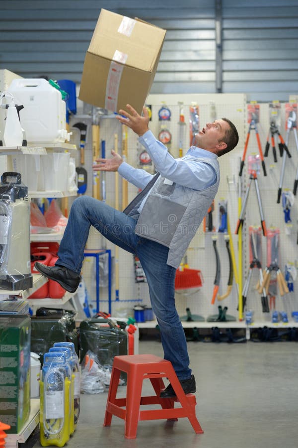 Worker Falling Off Ladder in Warehouse Stock Image - Image of shoes ...