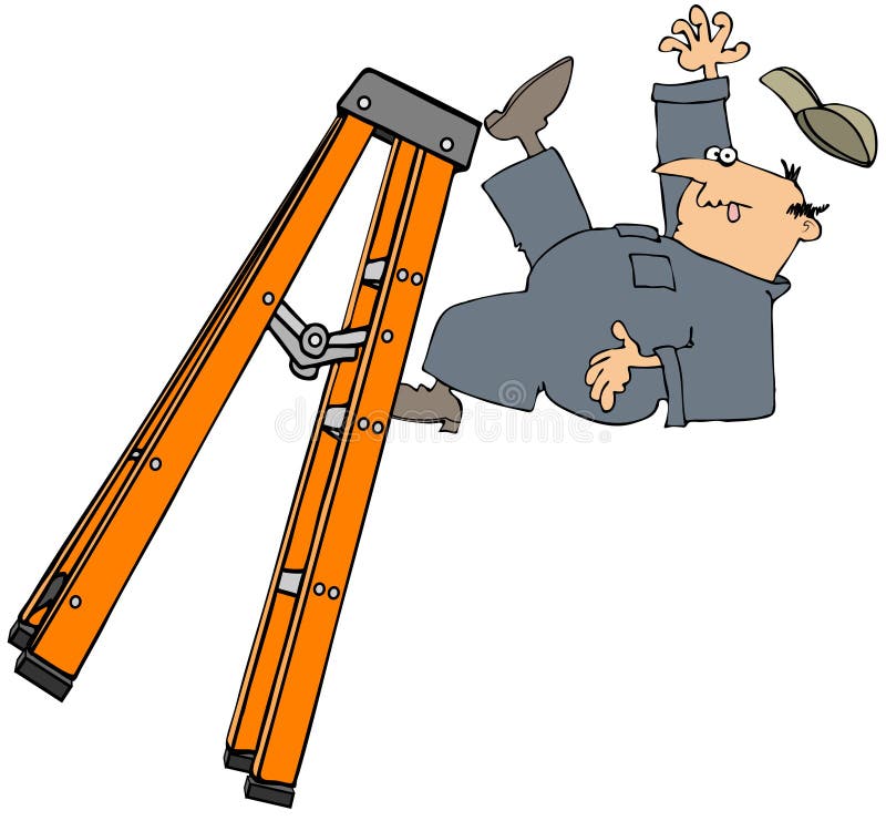 Worker Falling Off a Stepladder Stock Illustration - Illustration of ...