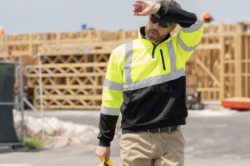Worker Feels Tired. Industry Worker at Construction. Builder Civil ...