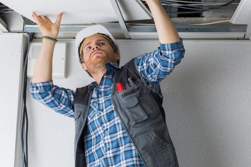 Worker on Suspended Ceilings Stock Photo - Image of master, installing ...