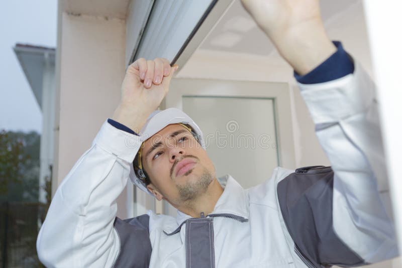 Worker Fitting Pvc Window with Shutter Stock Image - Image of blinders ...