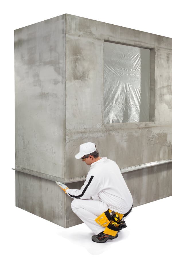 Worker Fixing a Lath on a Corner Stock Photo - Image of gear, concrete ...