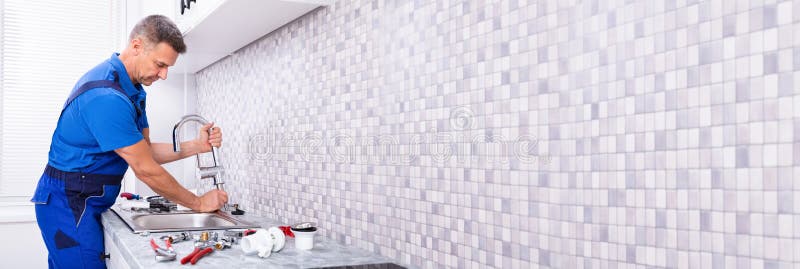 Worker Fixing Water Tap stock image. Image of faucet - 238583313