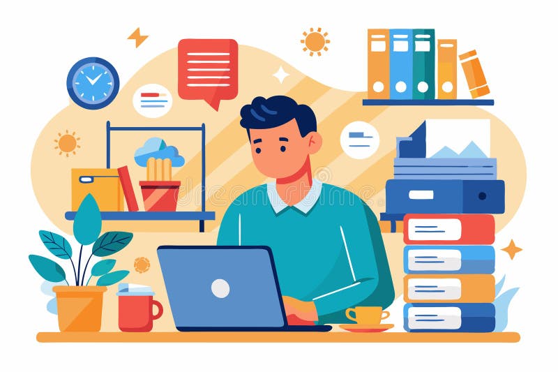 A Worker is Focused on Organizing Various Documents and Data Using a ...