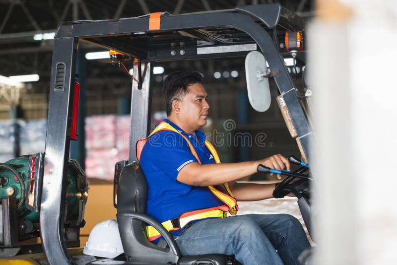 Worker on Forklift, Manual Workers Working in Warehouse, Worker Driver ...