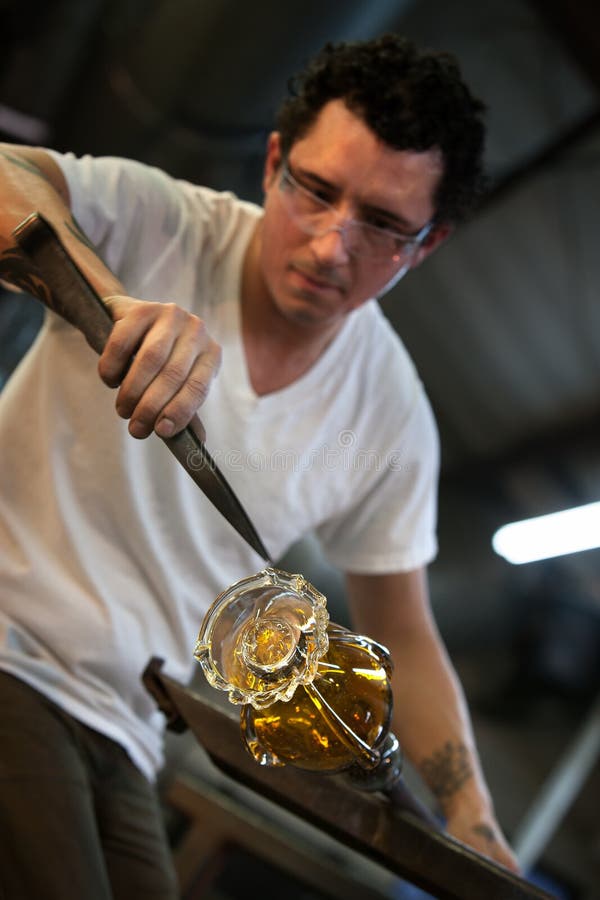Worker Forming Edges of Glass Stock Photo - Image of european, melting ...