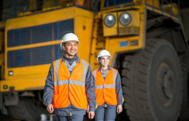 Worker in Front of a Bug Truck Stock Photo - Image of coal, production ...