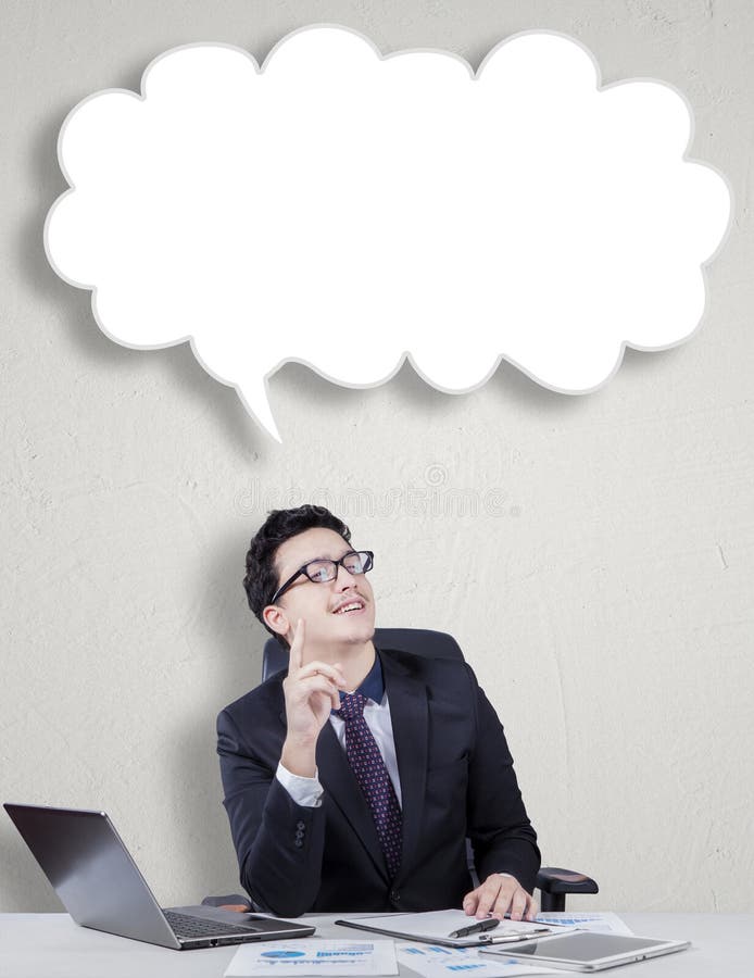 Worker Gets Idea Under Cloud Bubble Stock Photo - Image of accountant ...