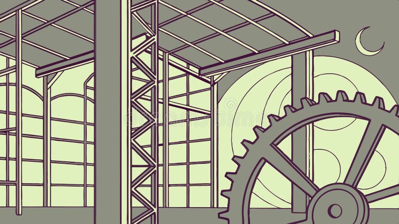 Worker with Giant Gears, Industrial Progress Concept, Vector Design ...