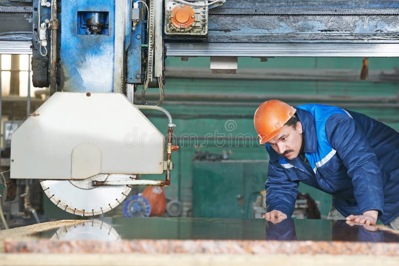 Worker on Granite Manufacture Stock Image - Image of manufacturing ...