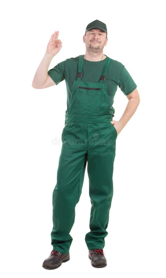 Worker in Green Overalls. Back Stock Photo - Image of construction ...