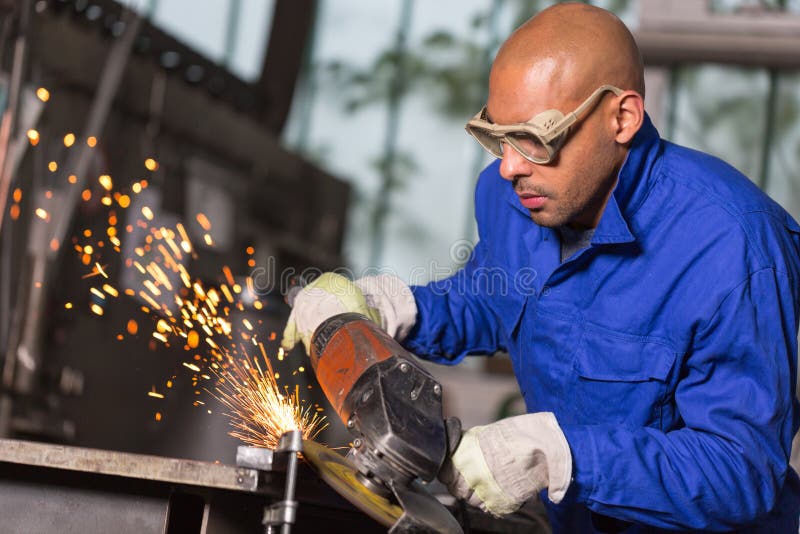 Worker Grinding Metal with Angle Gringer Stock Photo - Image of ...