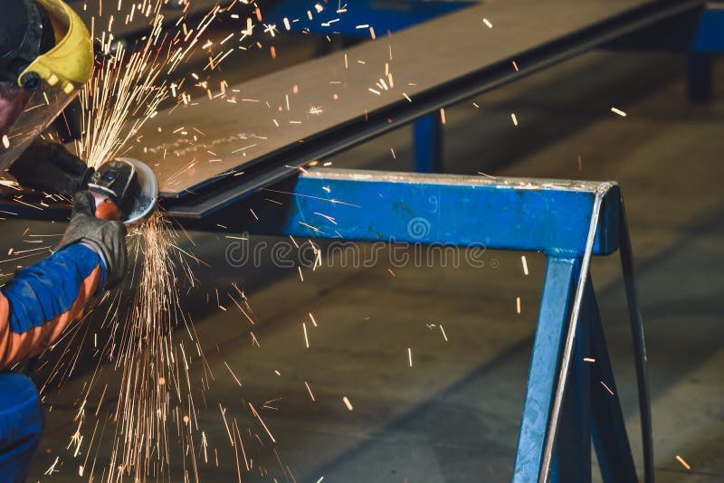 Worker Grinding a Metal Plate Stock Image - Image of equipment, close ...